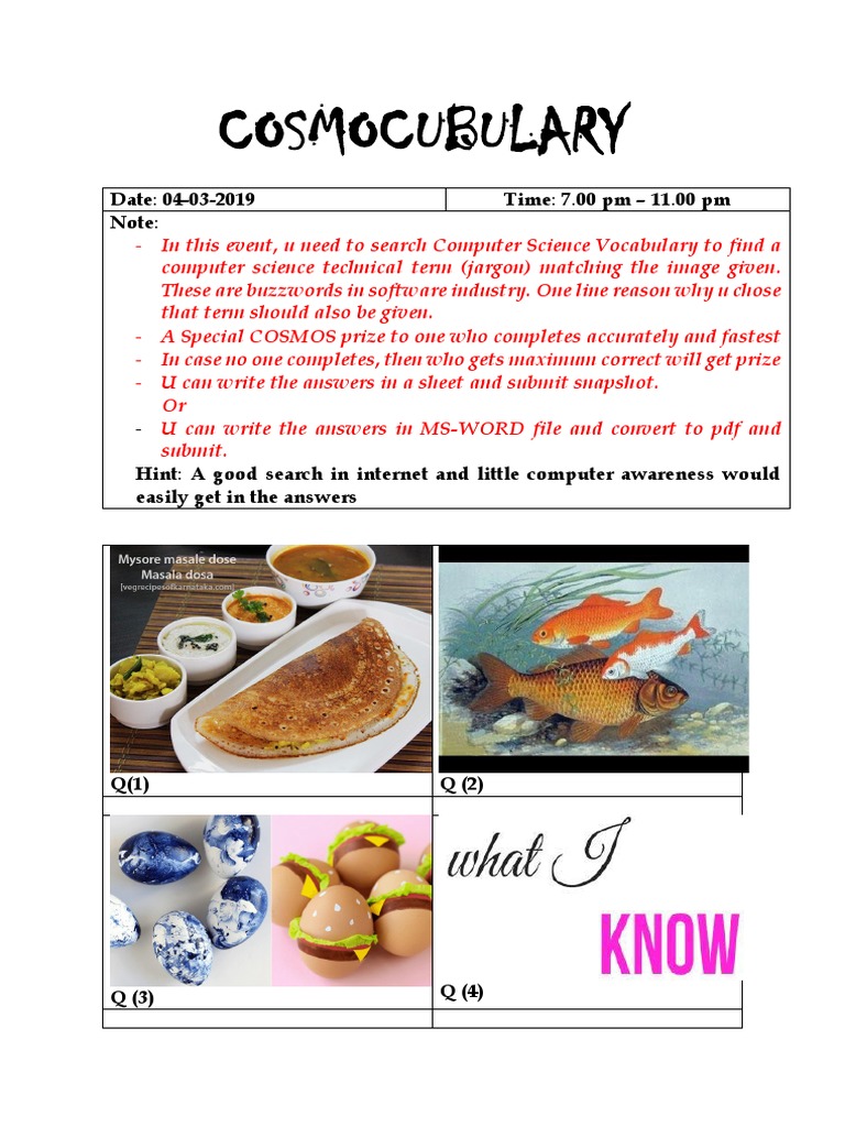 Cosmocubulary: Date: 04-03-2019 Time: 7.00 PM - 11.00 PM | PDF