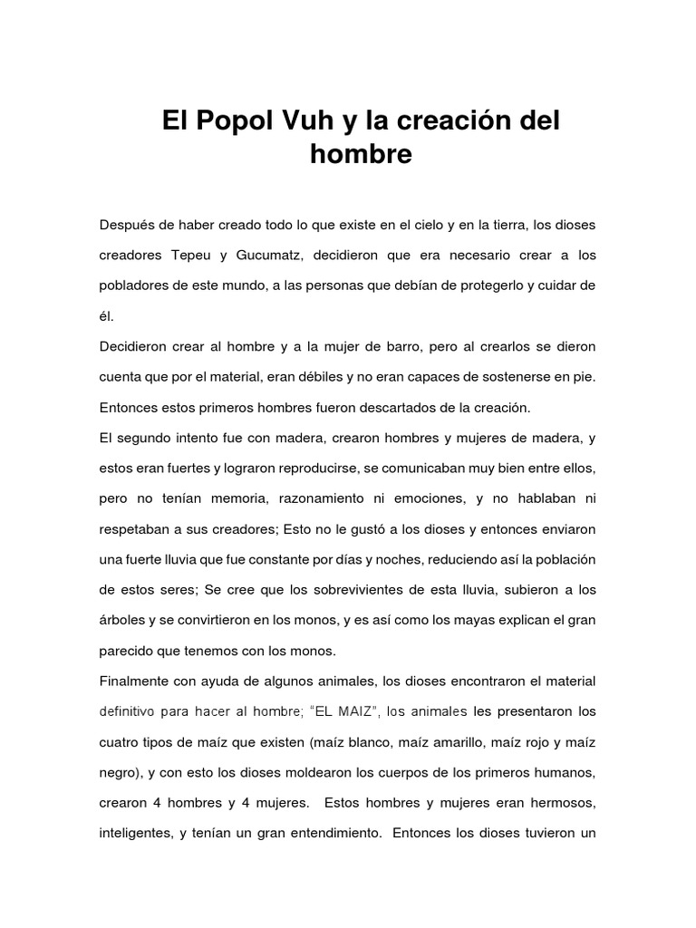 Popol Vuh Creacion Del Hombre