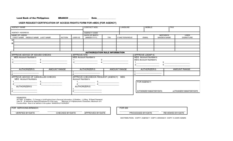 User Request/Certification of Access Rights Form For Emds (For Agency ...