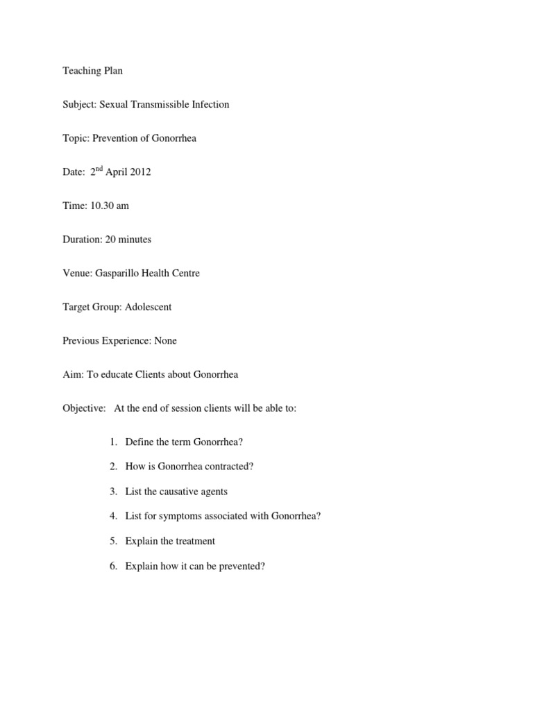 Teaching Plan | Download Free PDF | Sexually Transmitted Infection ...
