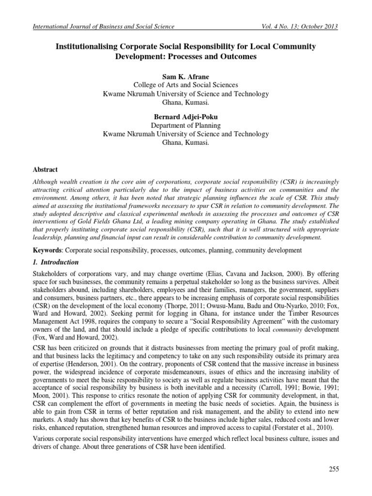 Institutionalising Corporate Social Responsibility For Local Community ...