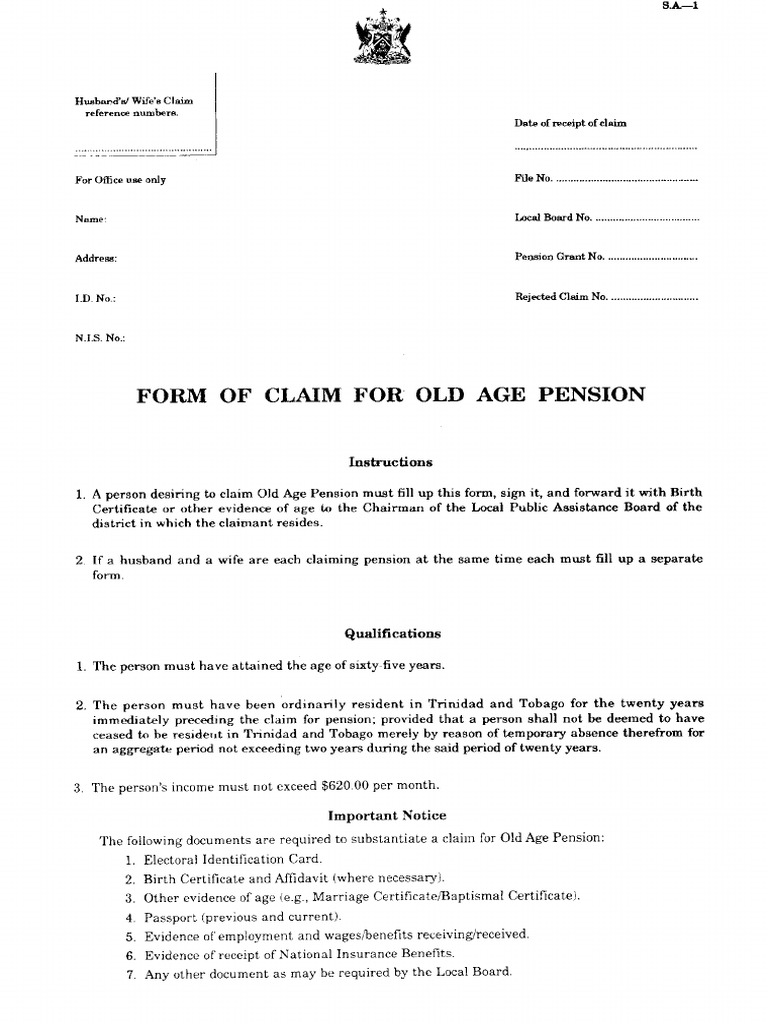 Old Age Pension Claim Form | PDF