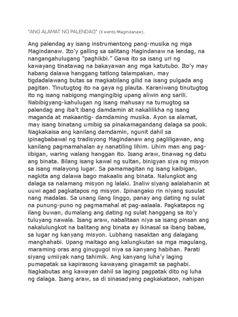 Ang Alamat NG Palendag | PDF