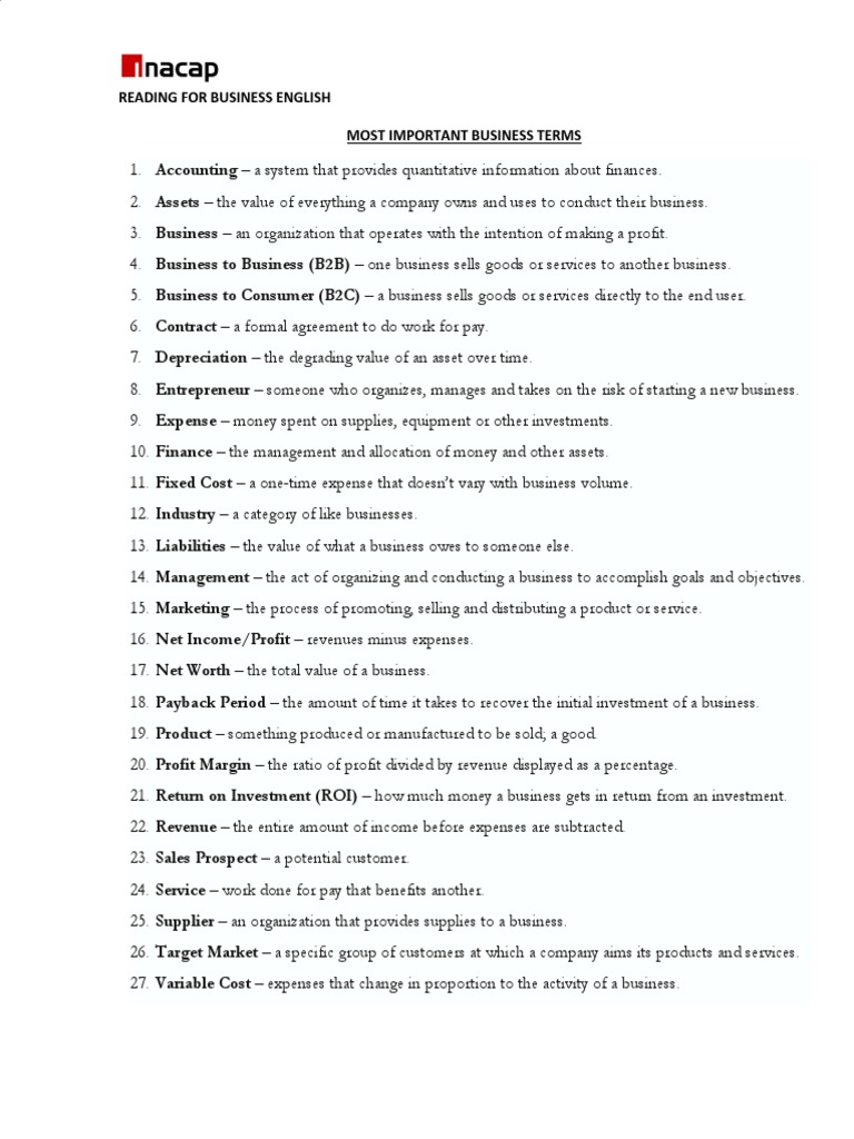 Most Important Business Terms | PDF | Expense | Return On Investment