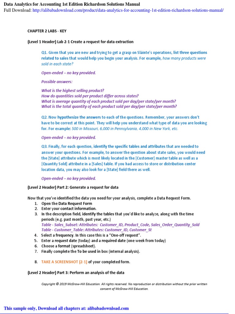 Data Analytics For Accounting 1st Edition Richardson Solutions Manual ...