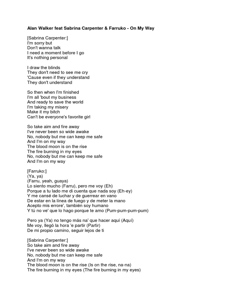 On My Way: Alan Walker & Sabrina Carpenter | PDF