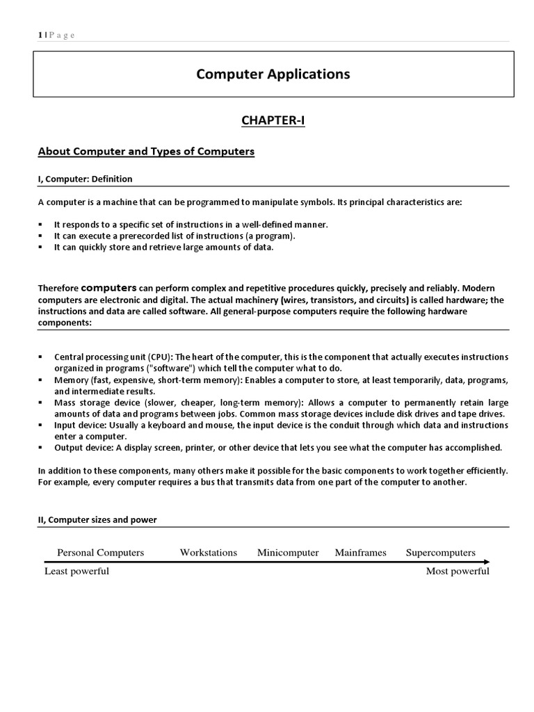 Computer Applications: Chapter-I | PDF | Random Access Memory ...