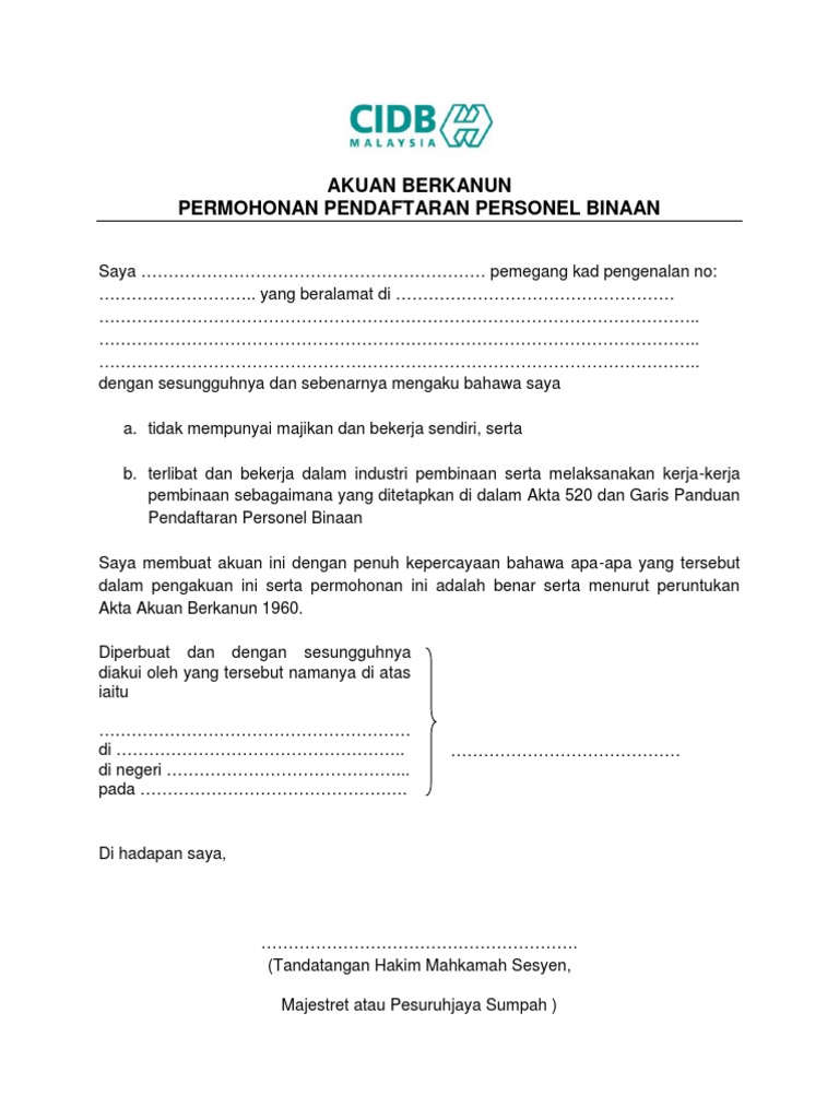 Borang Akuan Berkanun Pembinaan | PDF
