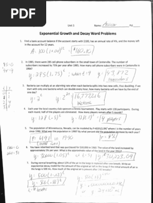 Exponential Growth And Decay Word Problems Worksheet Algebra 2