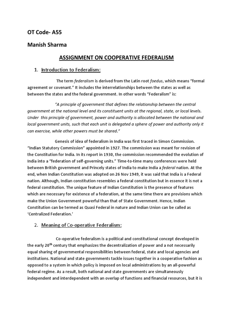 Cooperative Federalism in India | PDF | U.S. State | Federalism