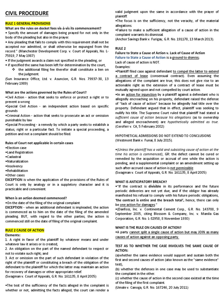 Civil Procedure Notes | PDF | Lawsuit | Pleading
