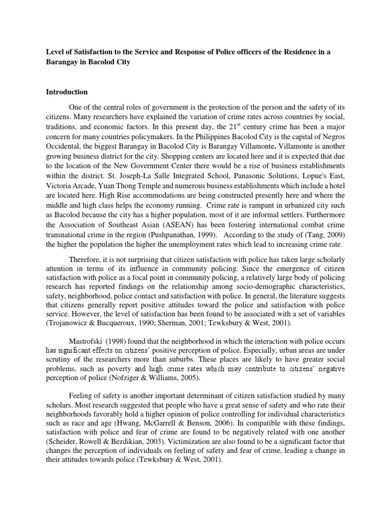 Level of Satisfaction To The Service and Response of Police Officers of ...