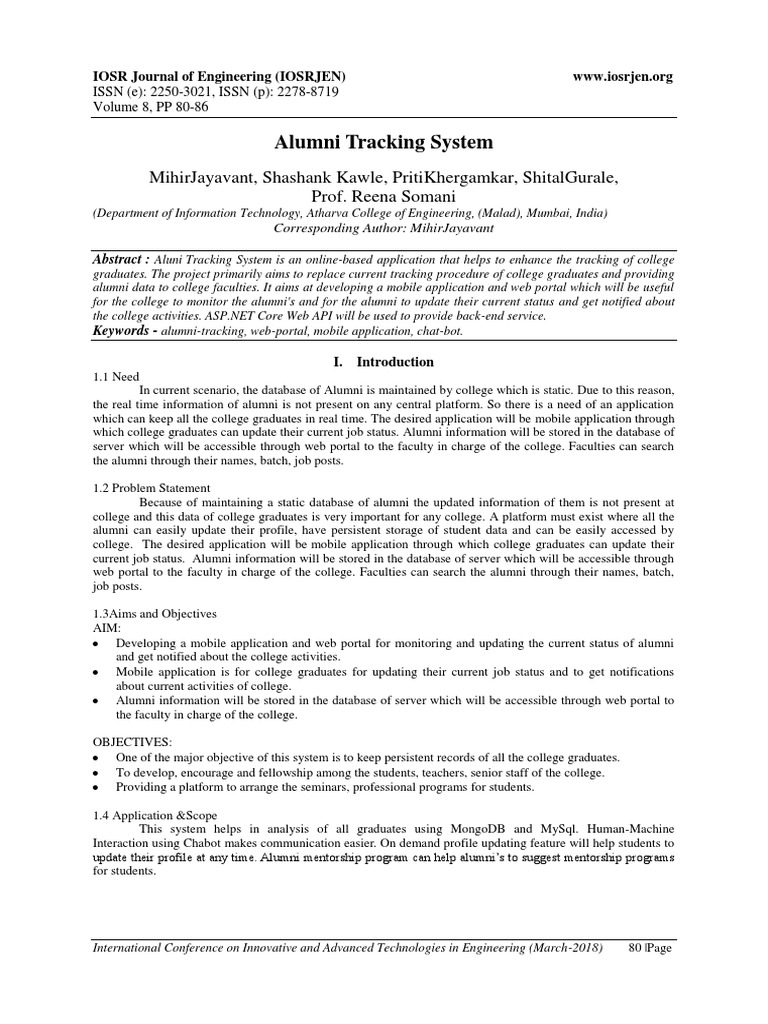 Alumni Tracking System: Mihirjayavant, Shashank Kawle, Pritikhergamkar ...