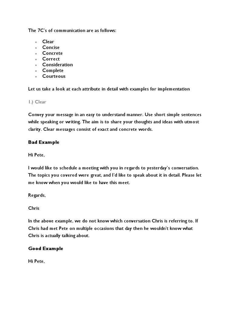The 7Cs of Communication | PDF | Conversation | Communication