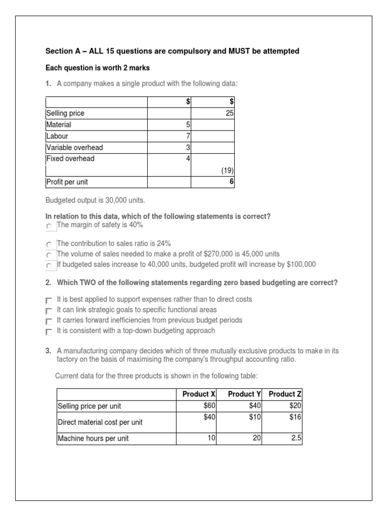 Section A - ALL 15 Questions Are Compulsory and MUST Be Attempted | Download Free PDF | Return ...