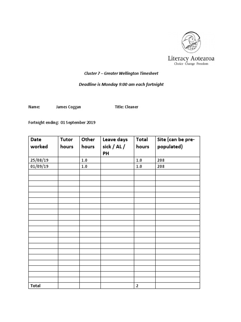 2019 Timesheet Template (00000002) | PDF