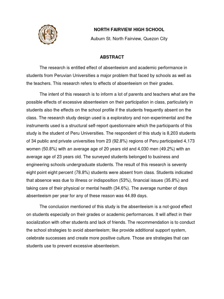 North Fairview High School Abstract on Effects of Absenteeism | PDF ...