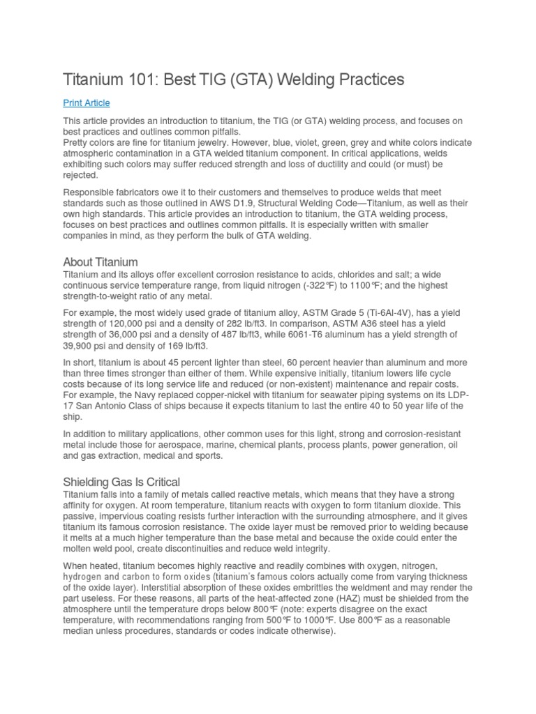 Titanium 101 | PDF | Titanium | Welding