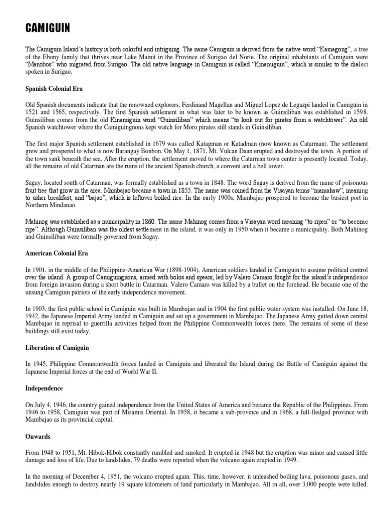 Explore the Colorful History and Culture of Camiguin Island | PDF ...