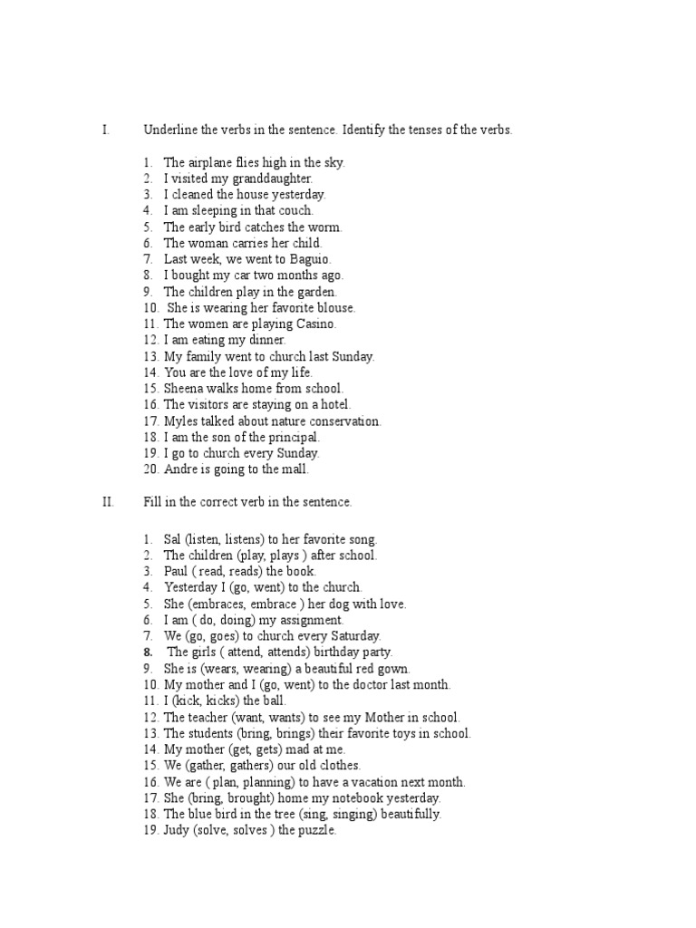 Underline The Verbs in The Sentence | PDF | Grammar | Language Mechanics