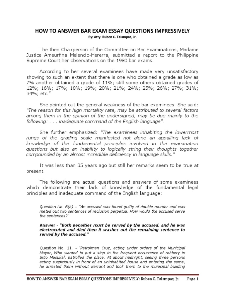 How To Answer Bar Exam Essay Questions Impressively: By: Atty. Ruben C ...