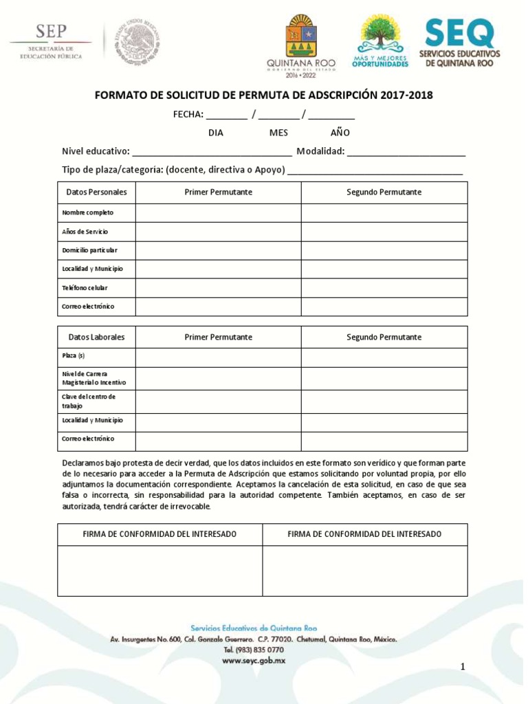 Formato De Solicitud De Permuta Pdf