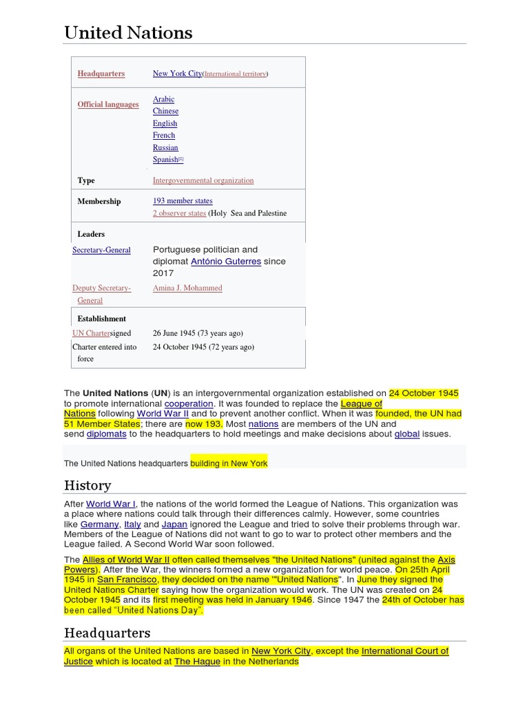 United Nations: History | PDF | United Nations | International Relations