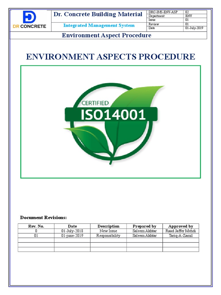 Environment Aspects Procedure: Dr. Concrete Building Material | PDF ...