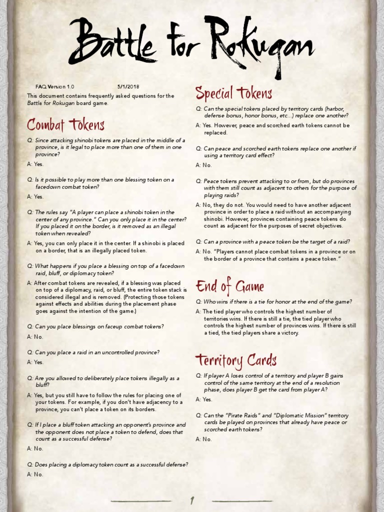 Battle for Rokugan FAQ Guide | PDF | Diplomacy | Tabletop Games