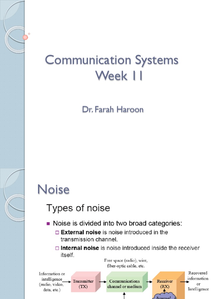 Communication Systems Week 11: Dr. Farah Haroon | PDF | Signal To Noise ...
