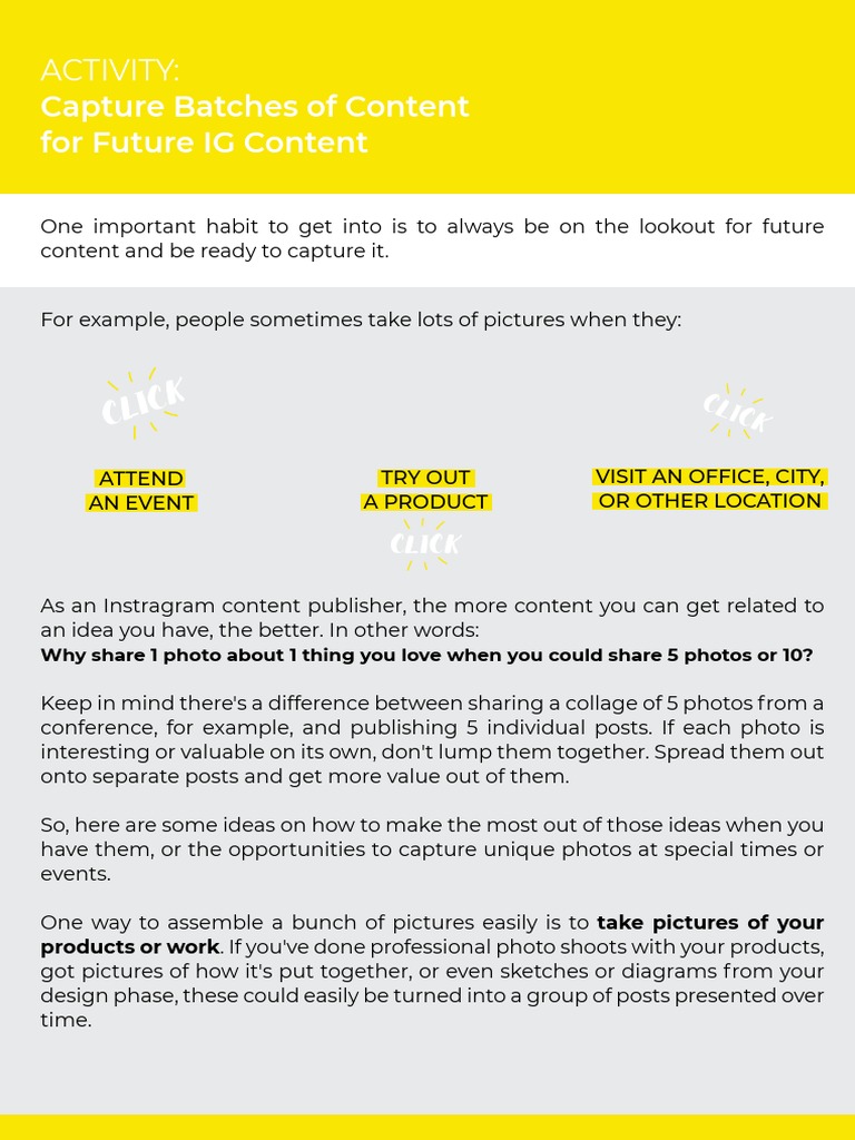 Activity Capture Batches of Content For Future IG Content | PDF