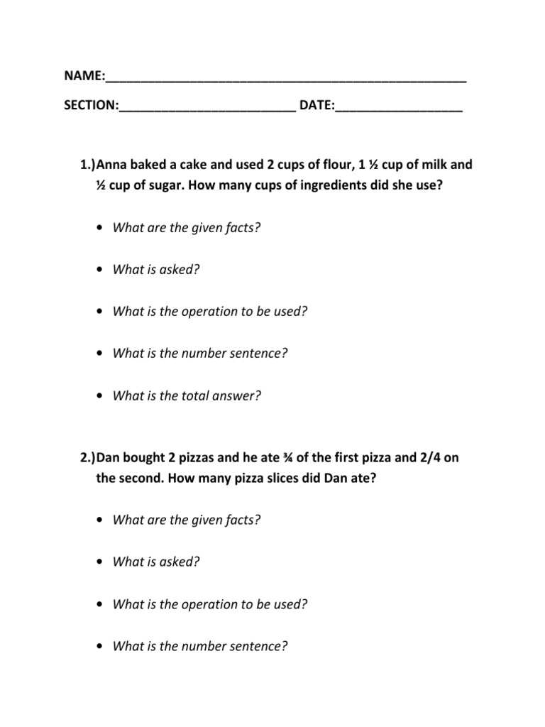 What Are The Given Facts? What Is Asked? What Is The Operation To Be ...