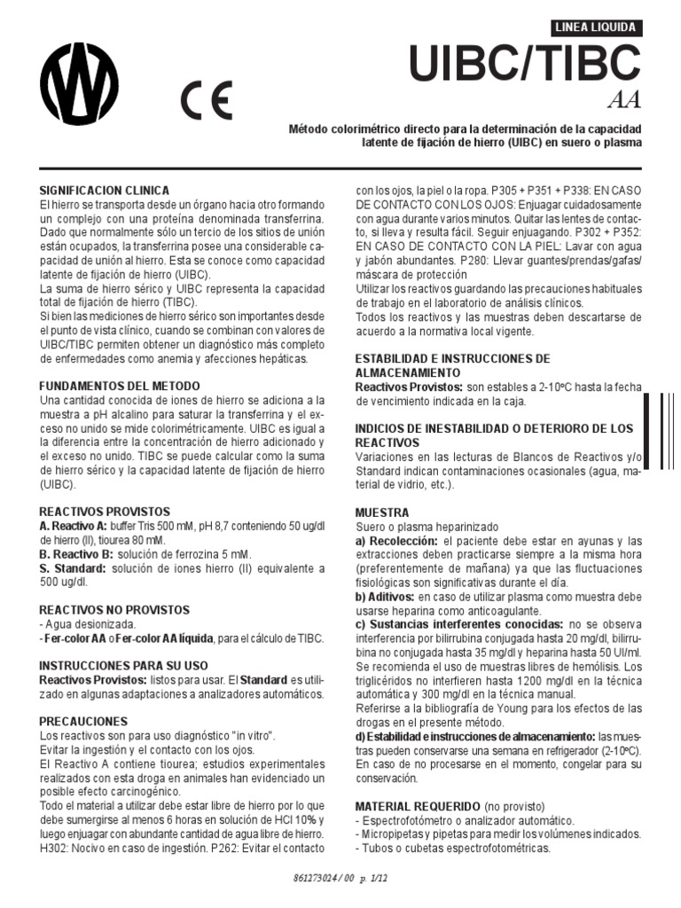 Determinación de la capacidad latente de fijación de hierro (UIBC) en ...