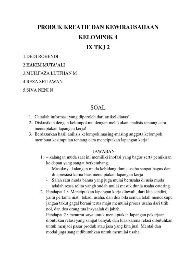 Produk Kreatif Dan Kewirausahaan IX TKJ 2 (Kelompok 4) | PDF