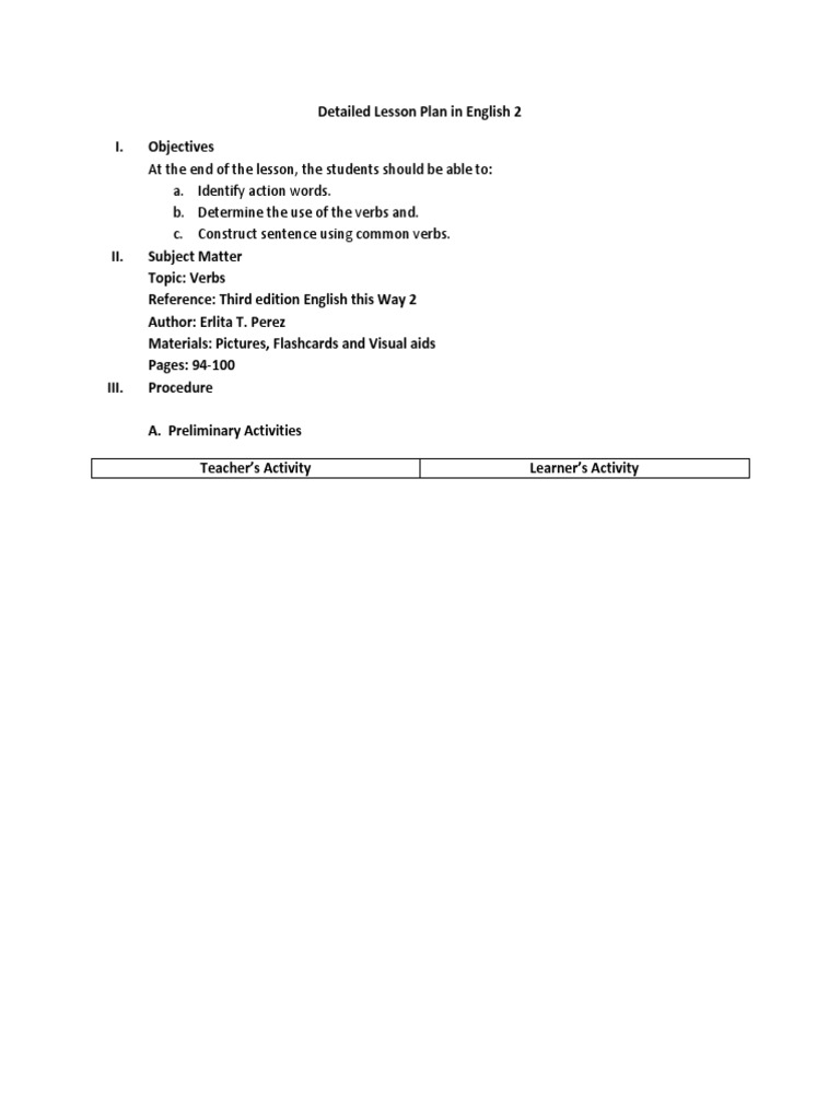 Detailed Lesson Plan in English | Download Free PDF | English Language ...