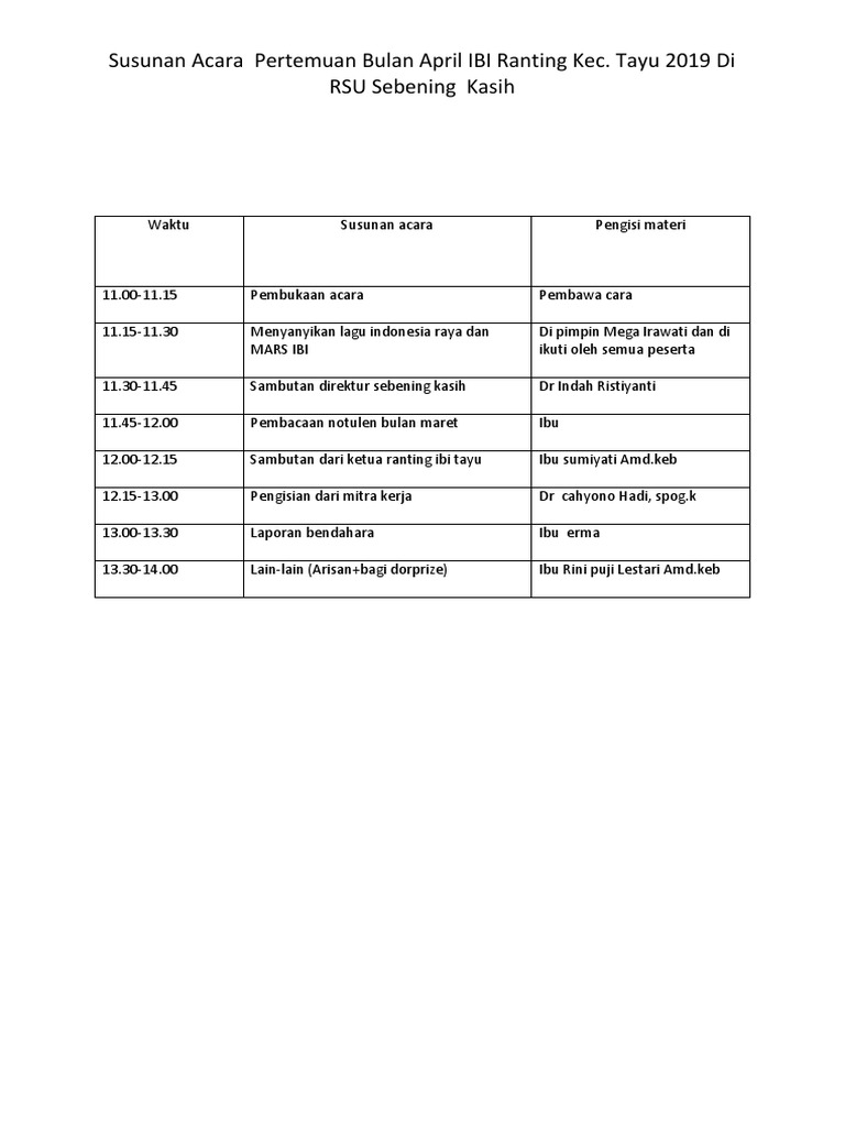 Susunan Acara Ibi Ranting | PDF