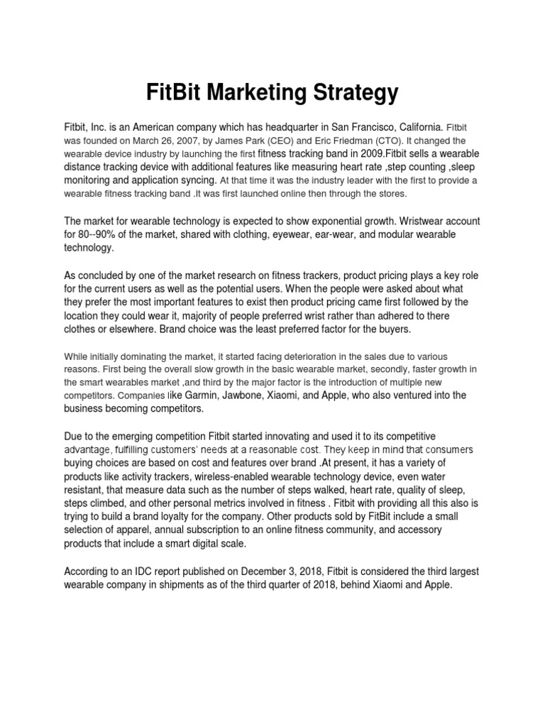 FitBit Marketing Strategy | PDF | Fitbit | Wearable Technology