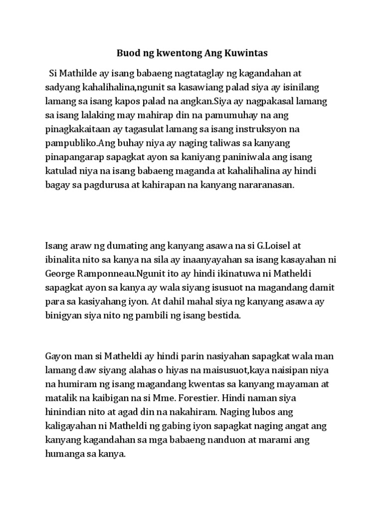 Buod NG Kwentong Ang Kuwintas | PDF