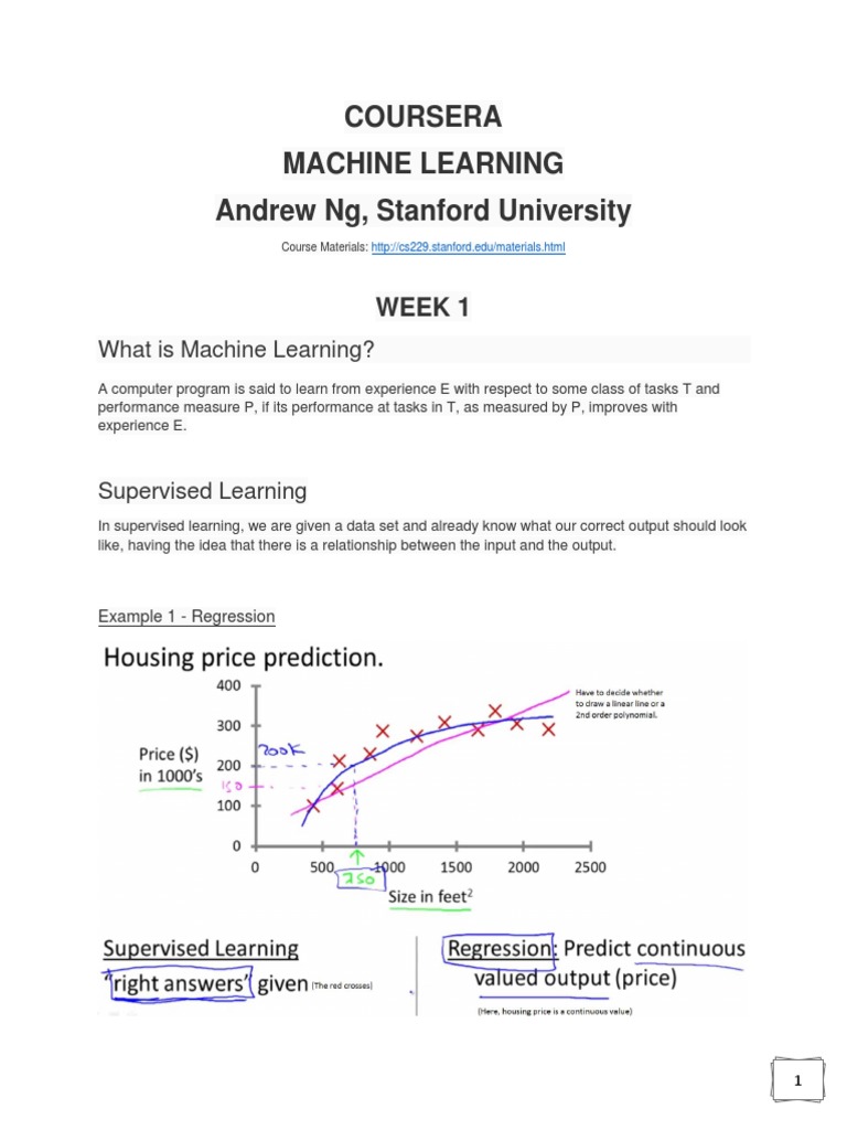 Coursera Machine Learning Andrew NG, Stanford University: Week 1 | PDF ...