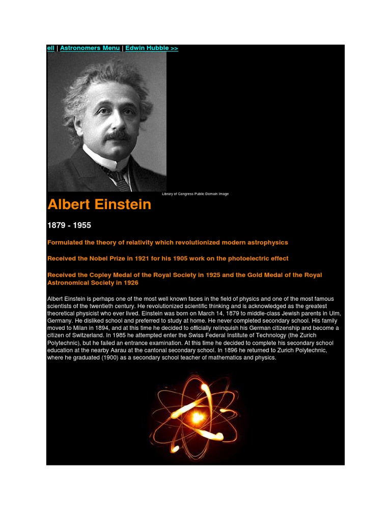 Albert Einstein: Ell Astronomers Menu Edwin Hubble | PDF | Albert Einstein | General Relativity
