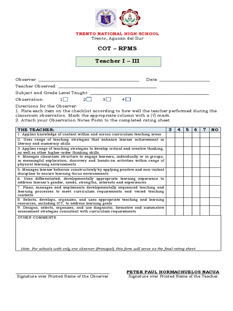 COT Form | PDF