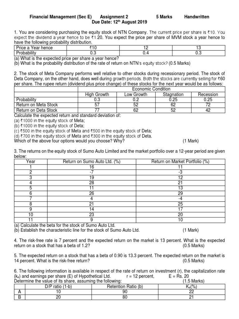 FM Assignment 2 I | PDF | Beta (Finance) | Securities (Finance)