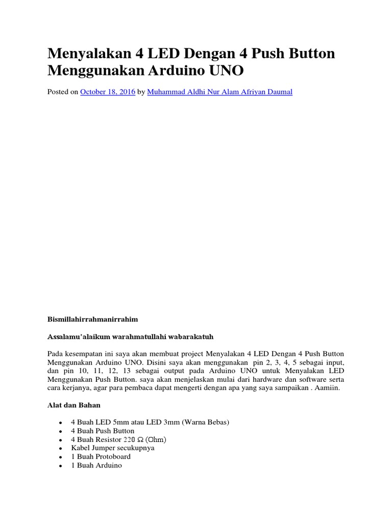 4 LED Dengan 4 Push Button Menggunakan Arduino UNO | PDF | Metode & Bahan Ajar | Teknologi ...