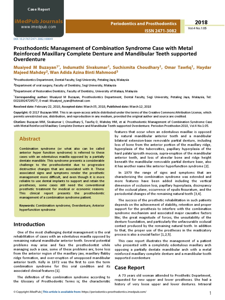 Prosthodontic Management of Combination Syndrome Case With Metal ...