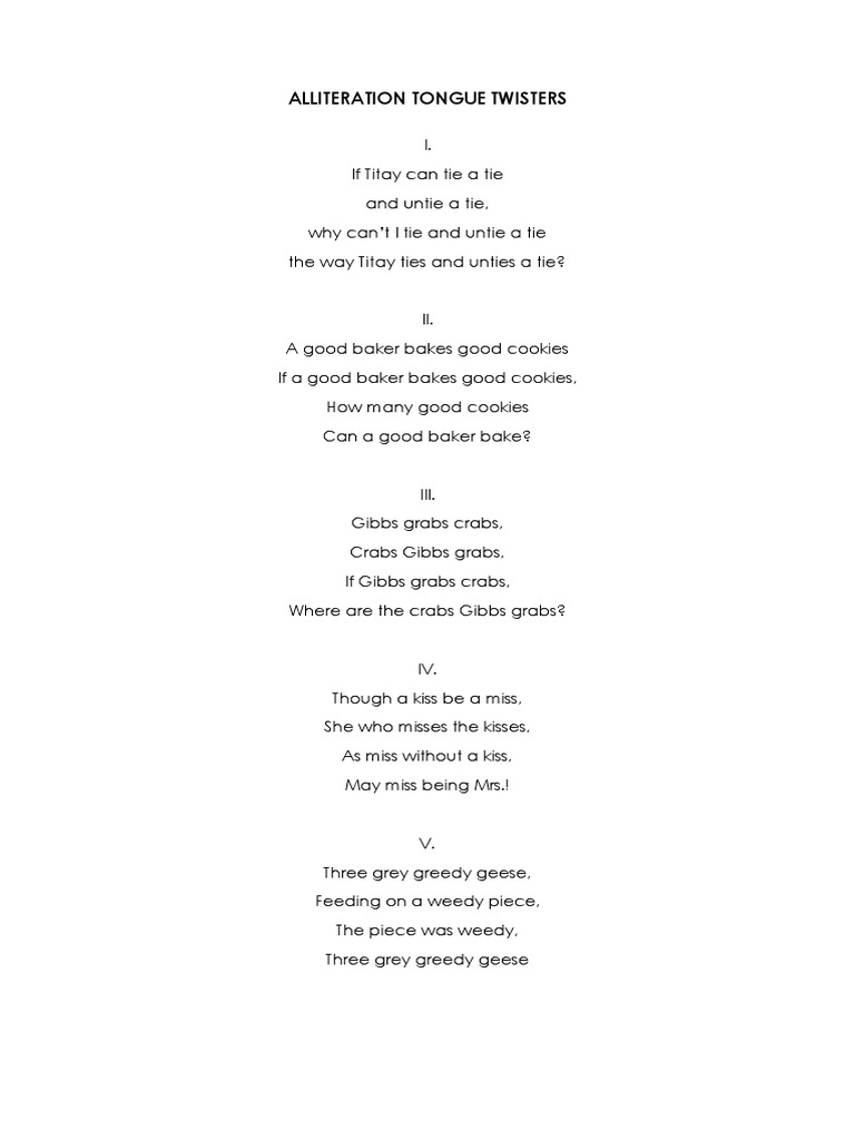Alliteration Tongue Twisters | PDF | Nature