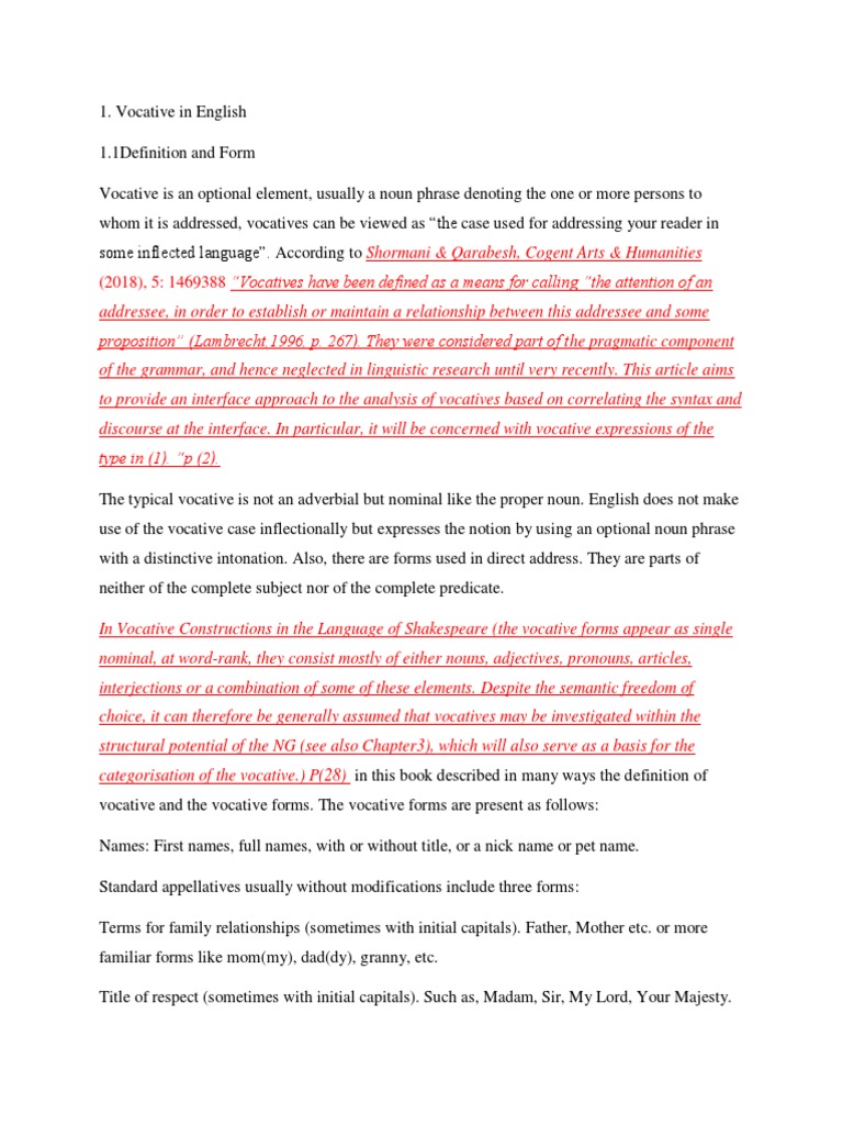 Vocative in English PDF | PDF | Noun | Adjective
