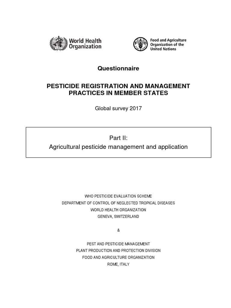Questionnaire On Pesticide Management Part II Agriculture | PDF ...