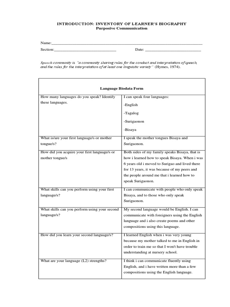 Language Biography | PDF | Second Language | Speech