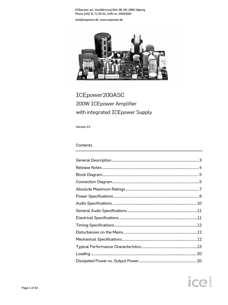 Icepower200asc Datasheet 2 5-3 | PDF | Amplifier | Mains Electricity