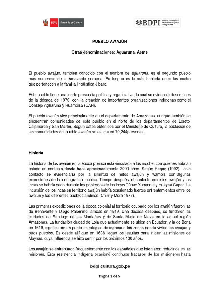 Cultura y Tradiciones del Pueblo Awajún | PDF | Imperio Inca | Perú